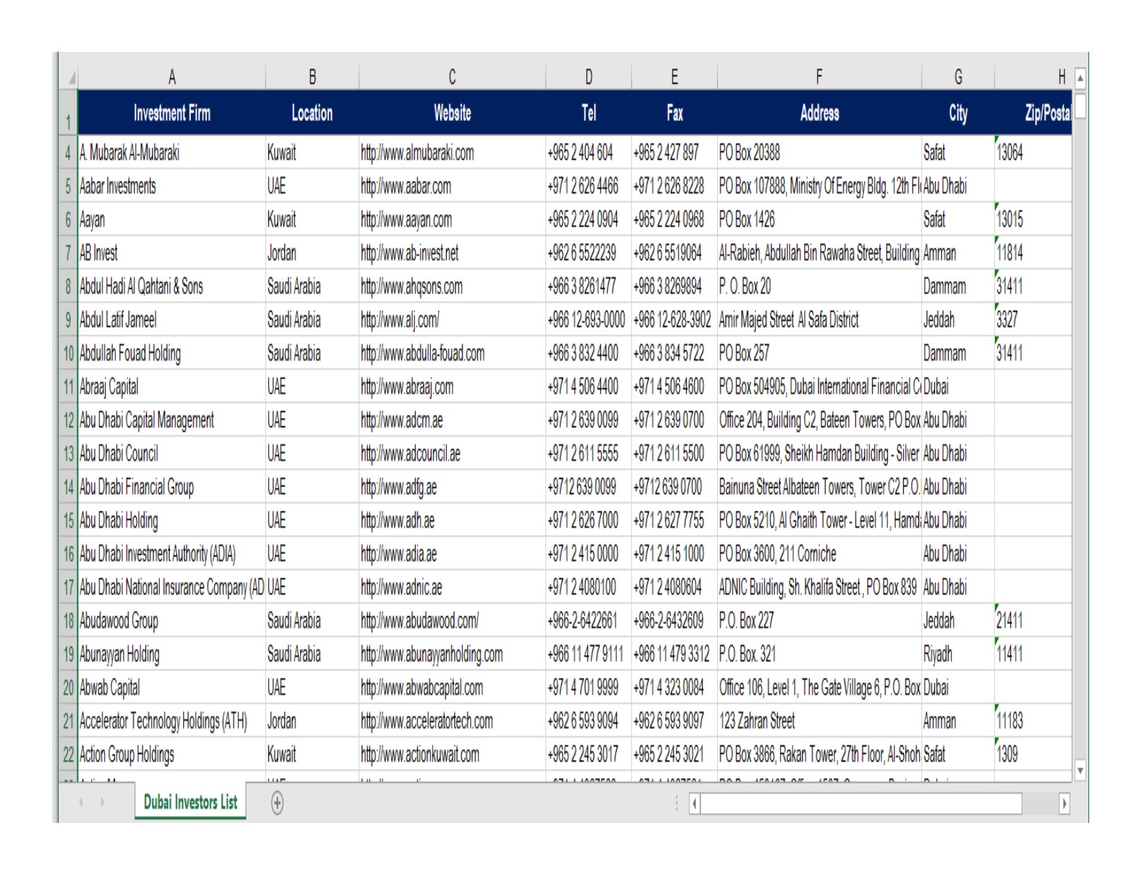 Database Screen Shot 1 – DUBAI INVESTORS LIST